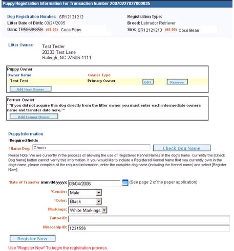 Figure 5. The Information for the Registered Dog